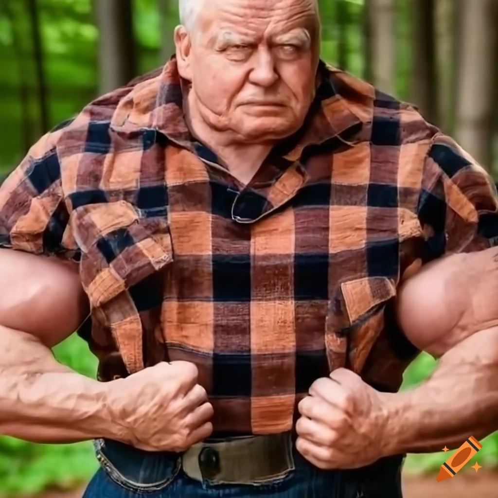 Muscular old man in the forest on Craiyon