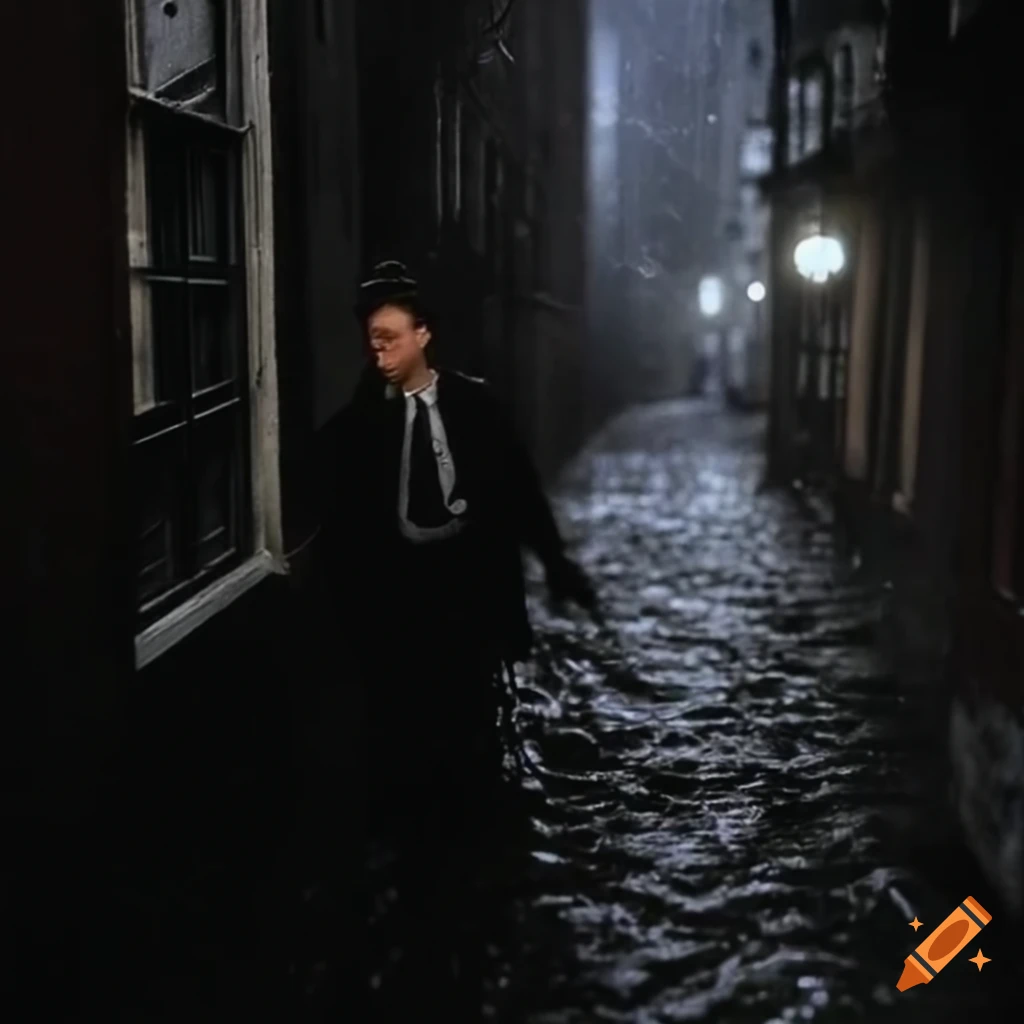 Dark and rainy alleyway in 90s noir detective film on Craiyon