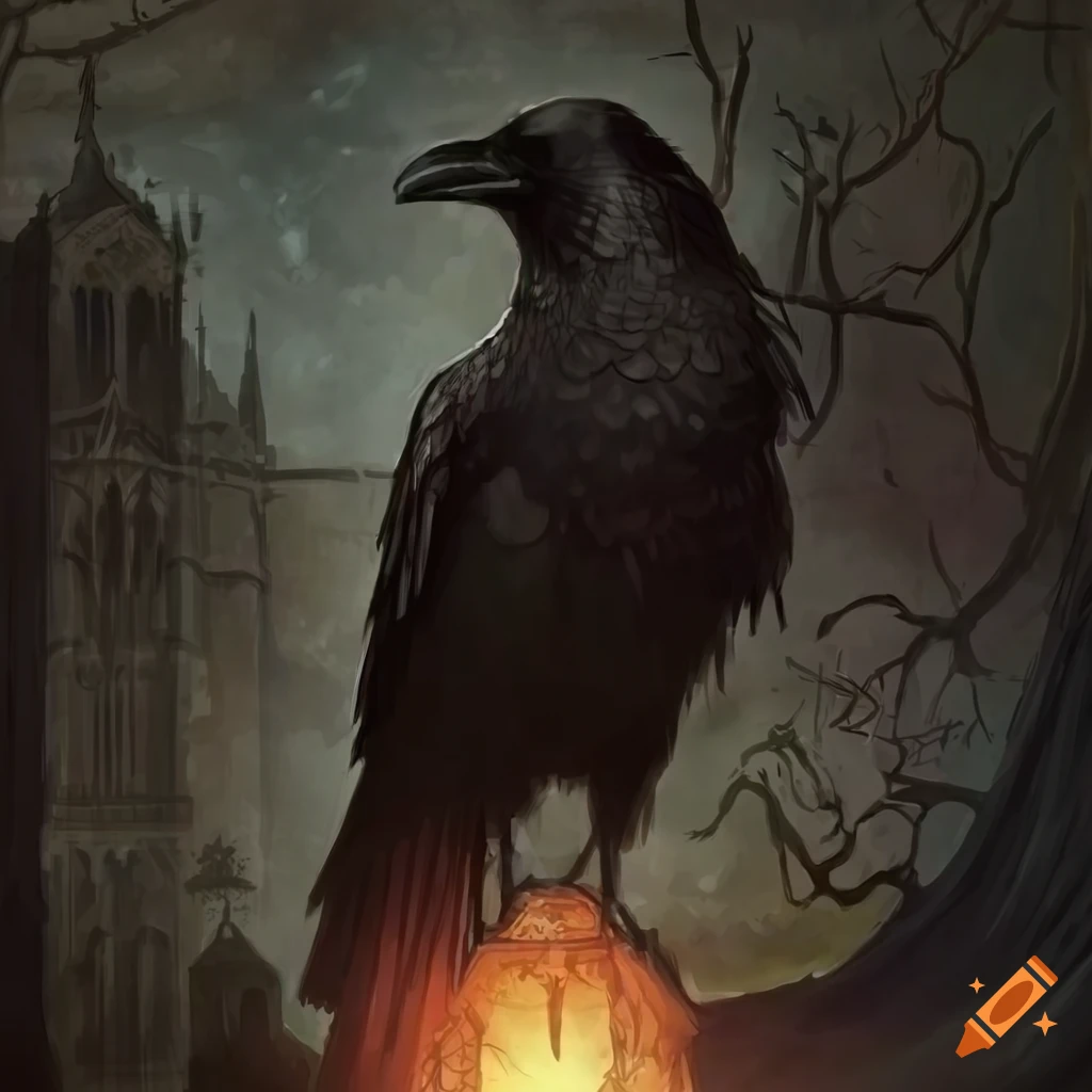 Gothic illustration of Edgar Allen Poe's 'The Raven' on Craiyon