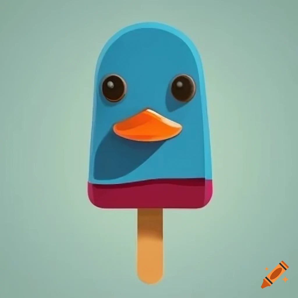 Cartoon illustration of a popsicle shaped like a duck on Craiyon