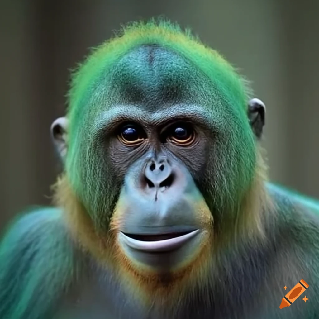 Green-furred monkey with a small head and night vision abilities
