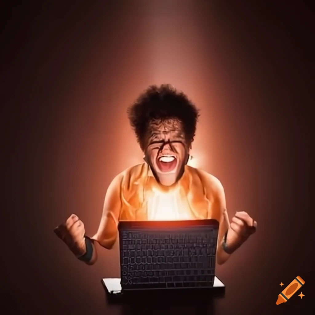 Stick figure person scared of computer on Craiyon