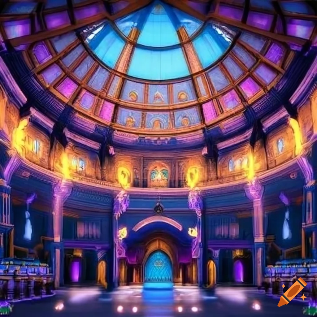 Castle surrounded by tall trees with intricate stained-glass windows on ...