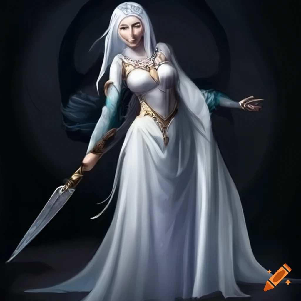 Illustration of a high elf queen with a sword