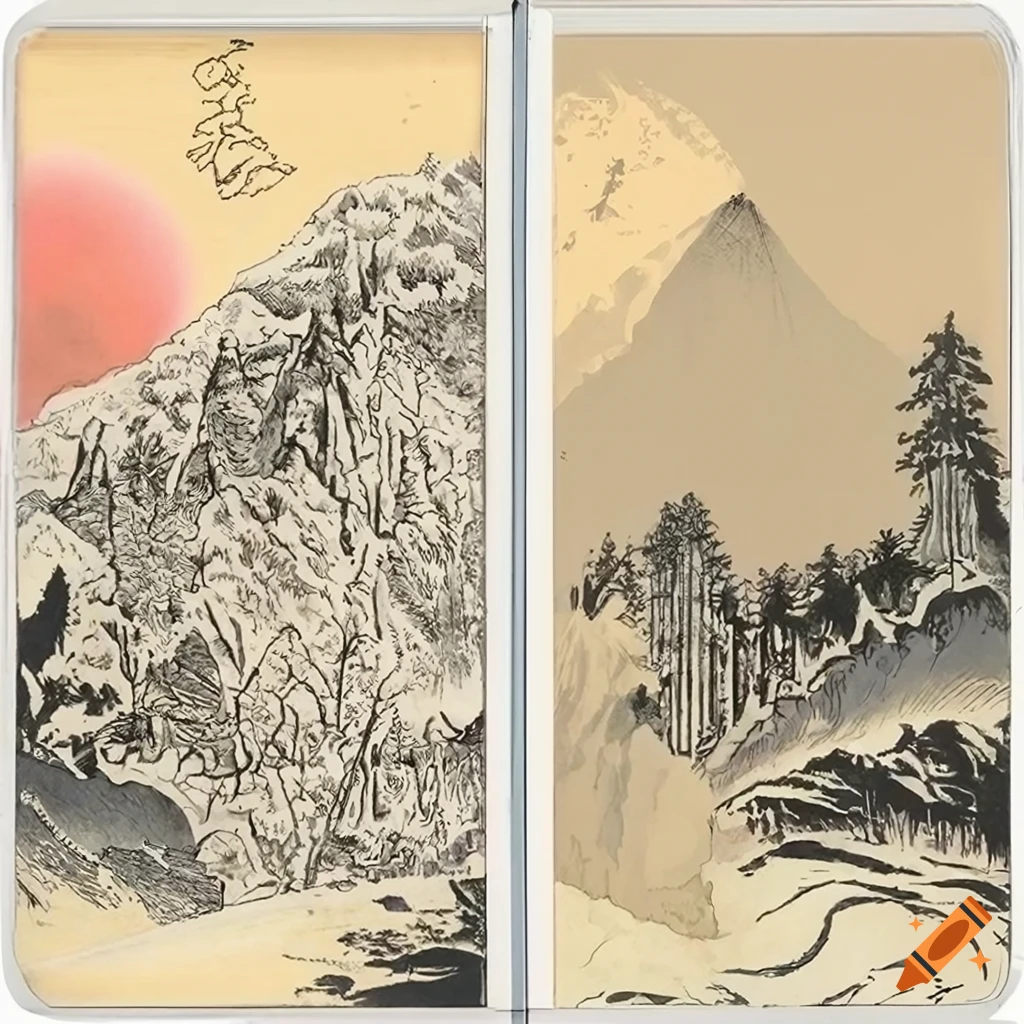 Color pen and ink landscape with mythological creatures on Craiyon