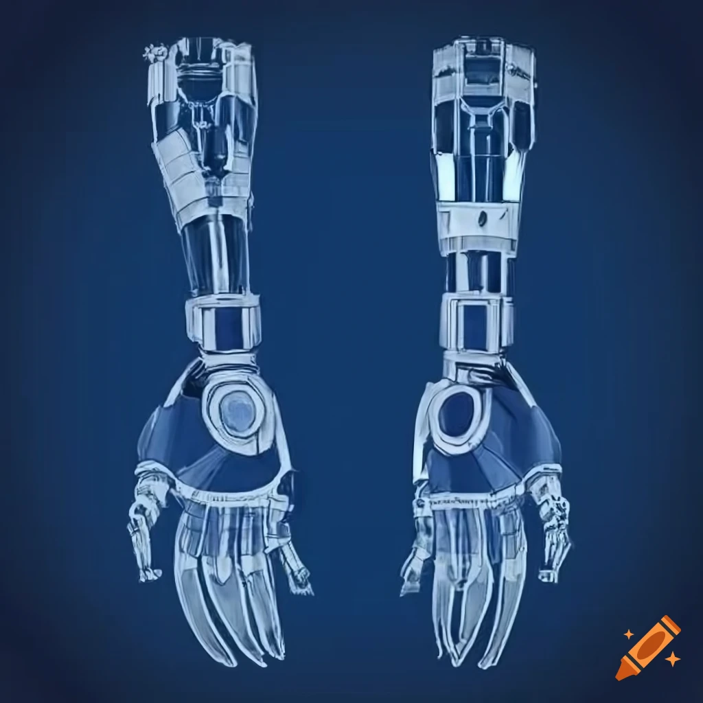 Blueprint of a prosthetic arm on white background on Craiyon
