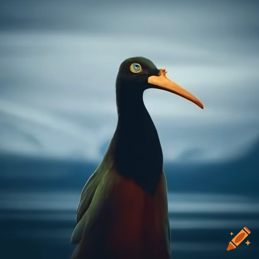 Bird-like creature standing in arctic landscape