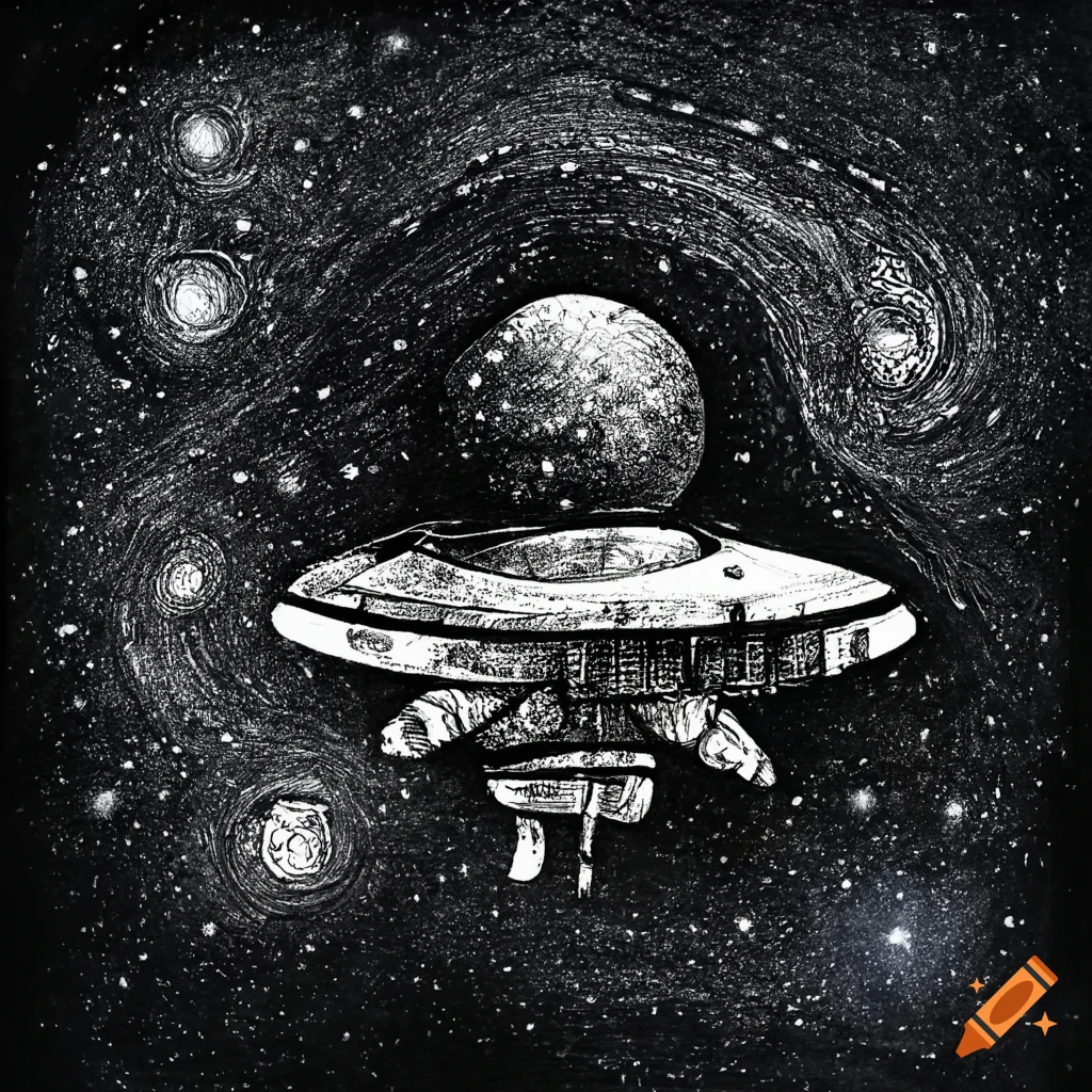 Ink drawing of a ufo in the milky way on Craiyon