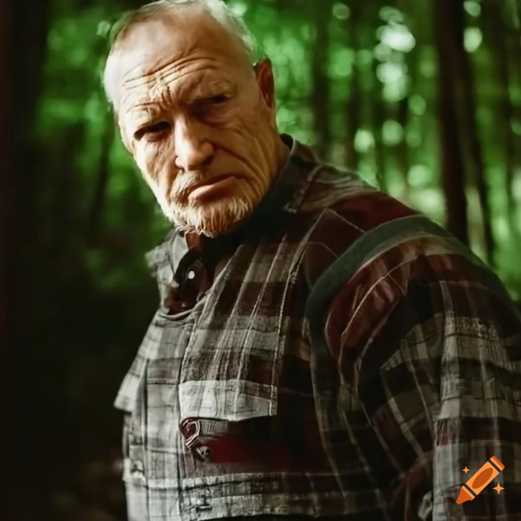 Portrait of a strong old man in the forest