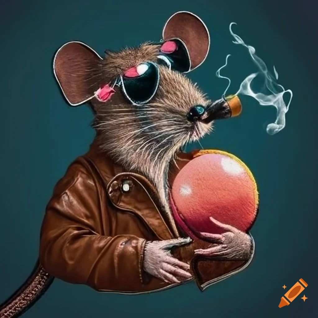 Embroidered patch of a stylish rat holding a bowling ball on Craiyon