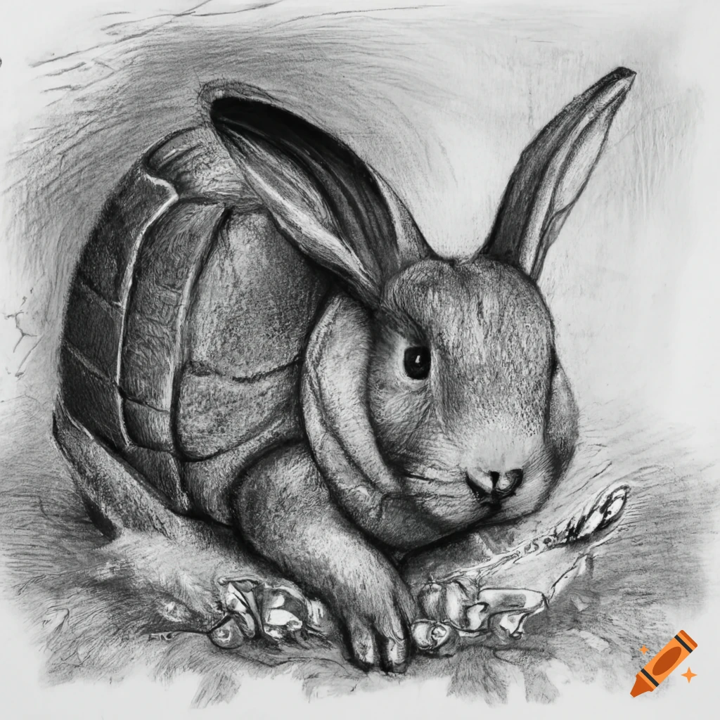 Realistic pencil drawing of a rabbit on a black background on Craiyon
