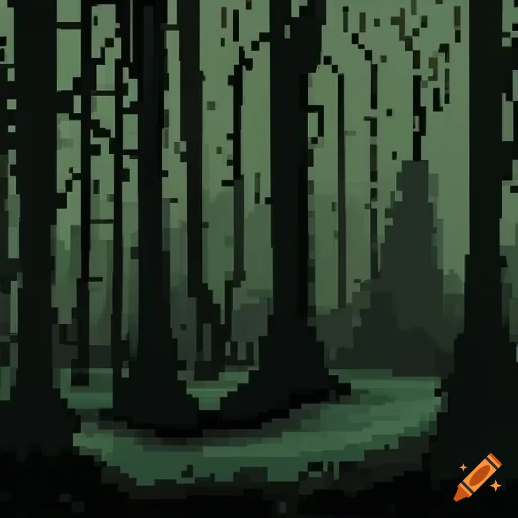Pixel art trees for a dark swampy forest on Craiyon