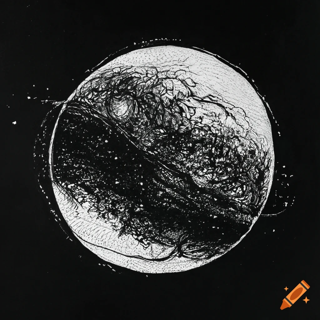 Organic drawing resembling northern lights in black ink on white paper ...