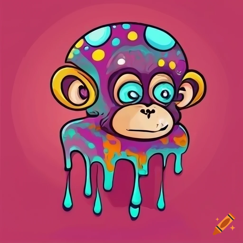 Vector art of a cute monkey with trippy mushroom logo