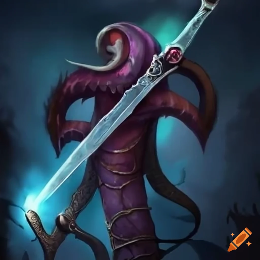 Image of a magic sword with a mouth on its blade