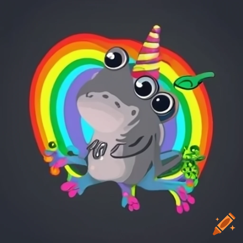 Angry blue bull frog unicorn monster in a minimalist oil painting on ...