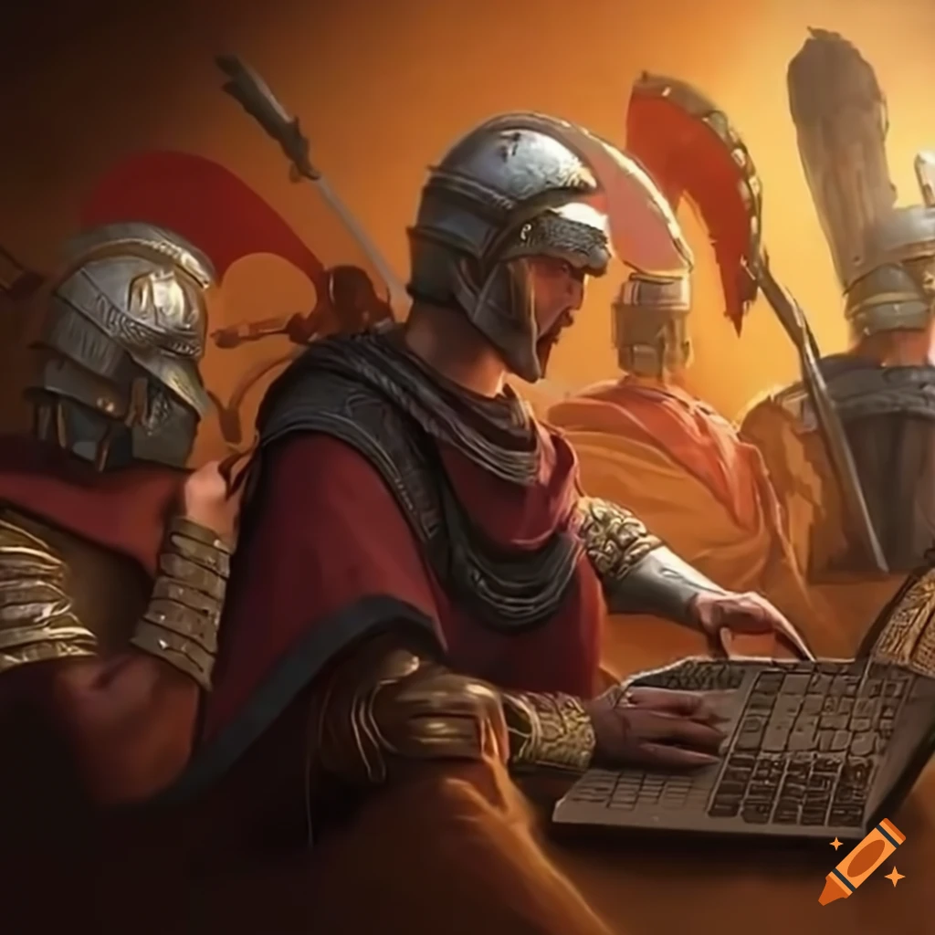 Guy playing a strategy game on his laptop on Craiyon