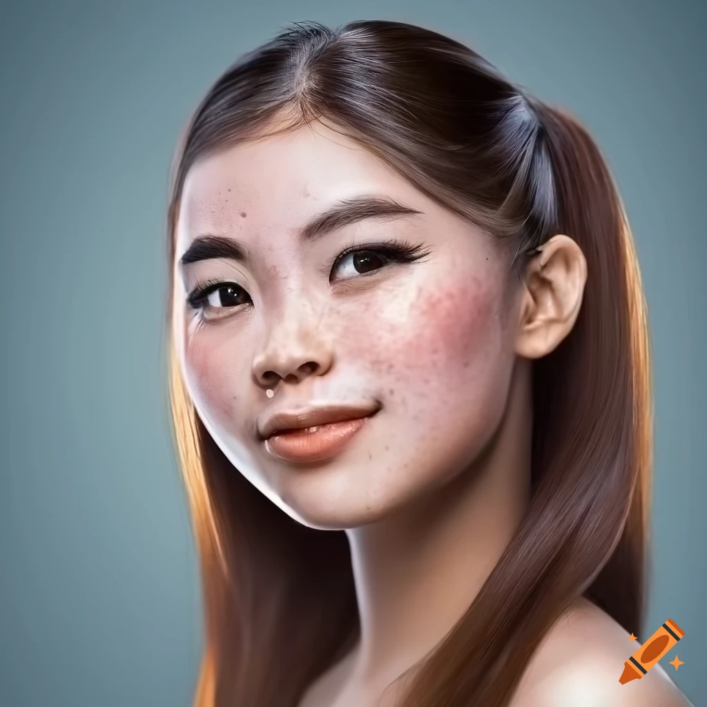 Close-up portrait of a smiling young woman with freckles