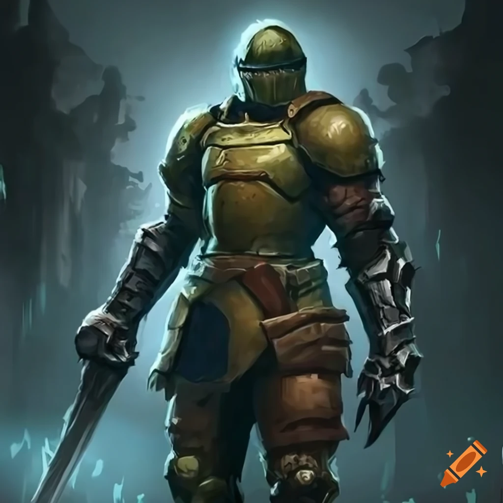 Epic artwork of doom guy wearing dark souls armor