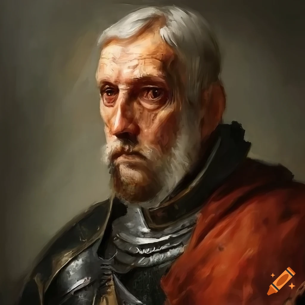 Portrait of a battle-scarred male knight on Craiyon