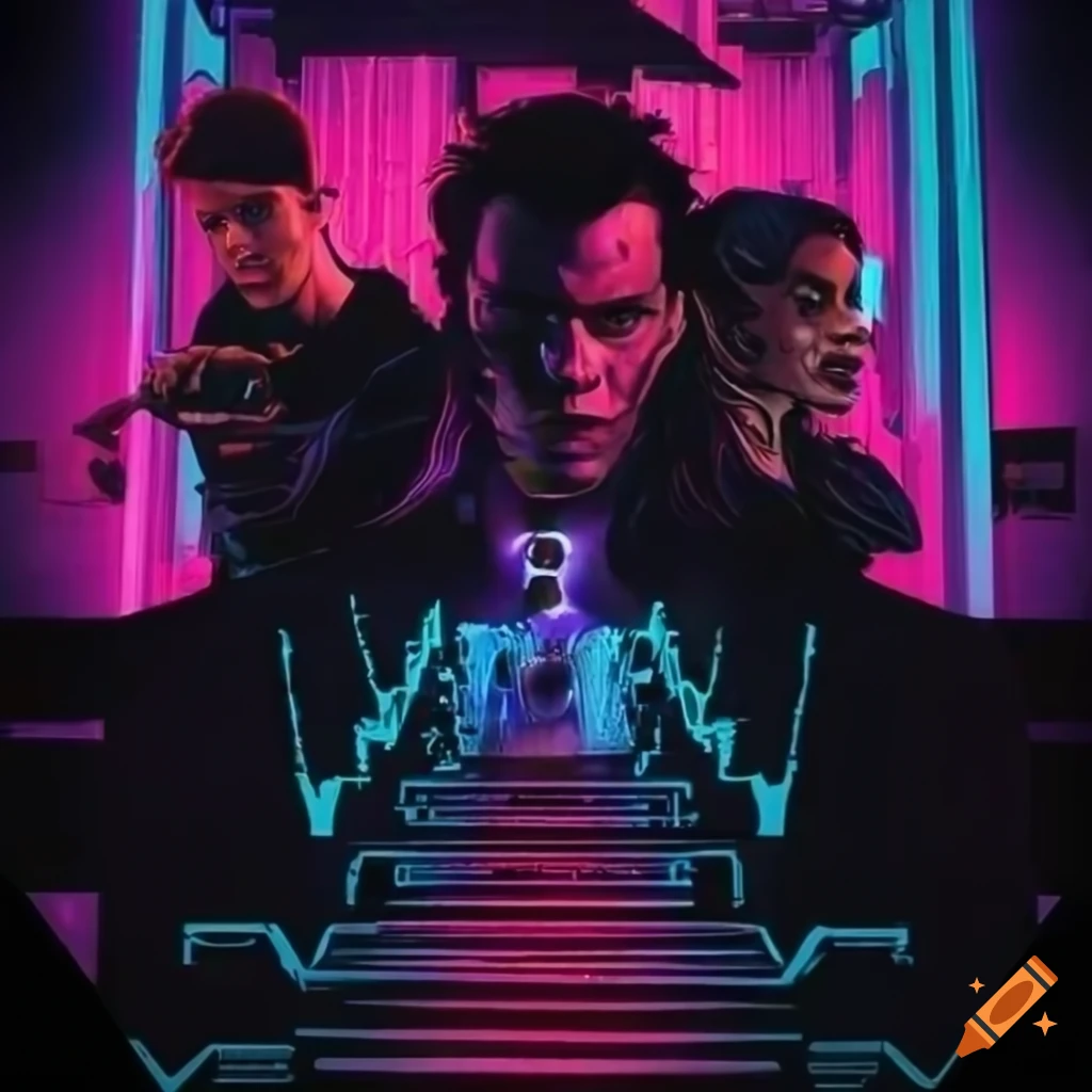 Movie poster of 'escape the neon city' on Craiyon