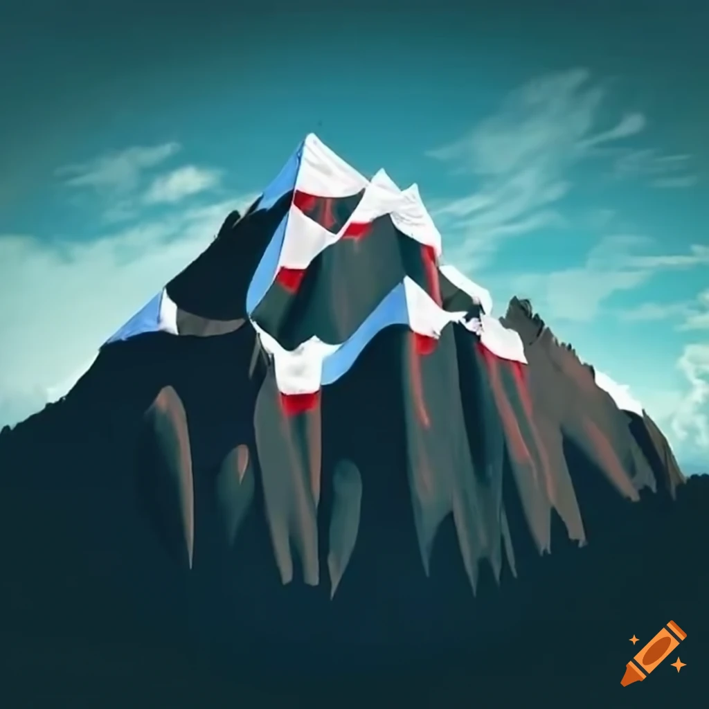 Mountain with flags at varying heights