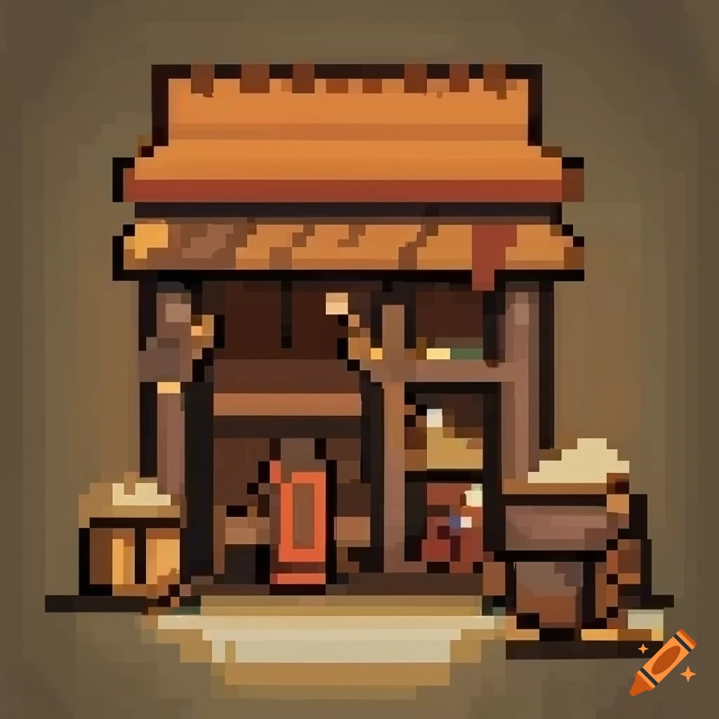 Pixel art of a medieval shop on Craiyon