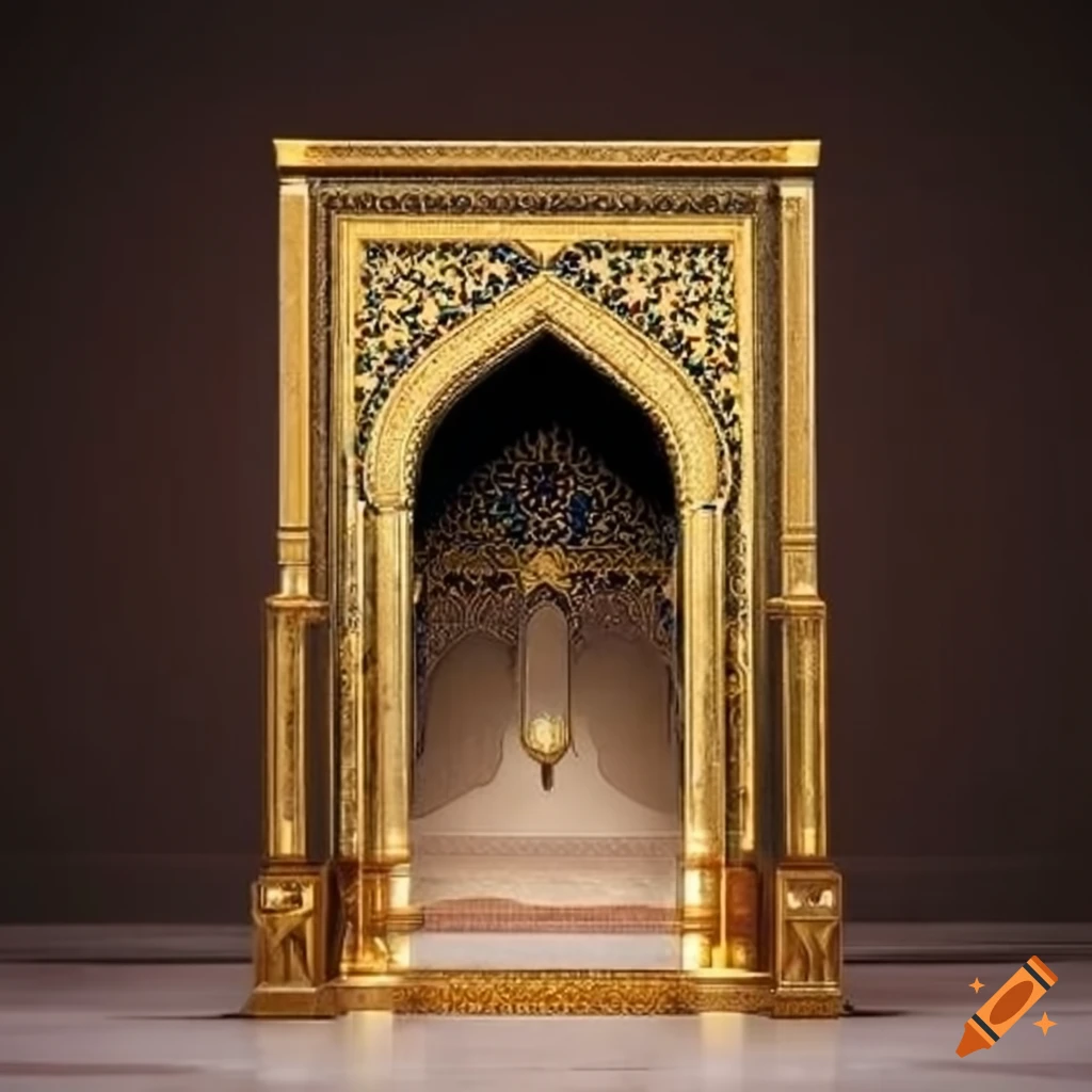 Marble altar with gold accents in a stunning islamic art entrance