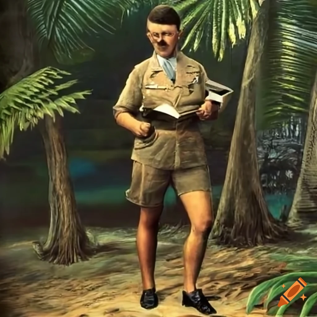 Satirical image of adolf hitler on a tropical island on Craiyon