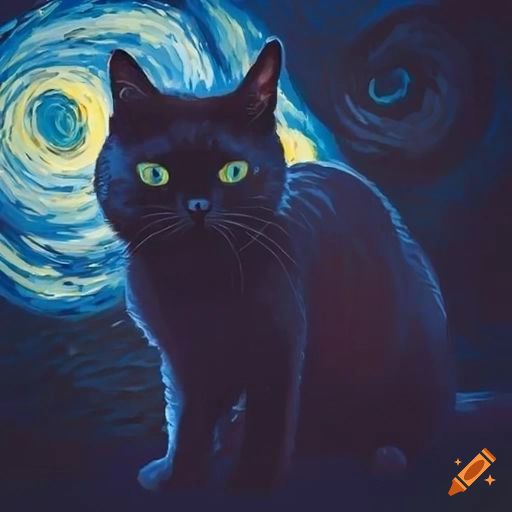 Starry night with black cats on Craiyon