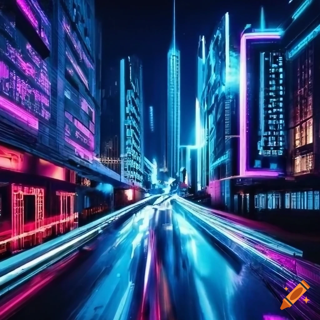 Neon-lit city at night on Craiyon