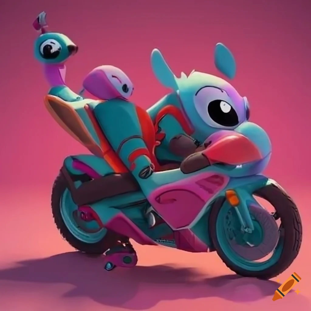 Stitch on a motorcycle