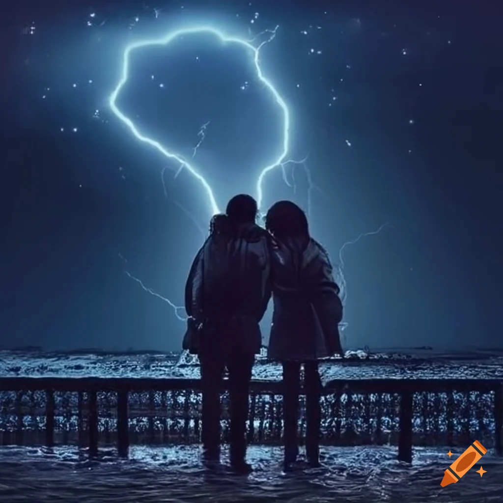 Romantic Couple In A Storm With Sparkling Lights On Craiyon