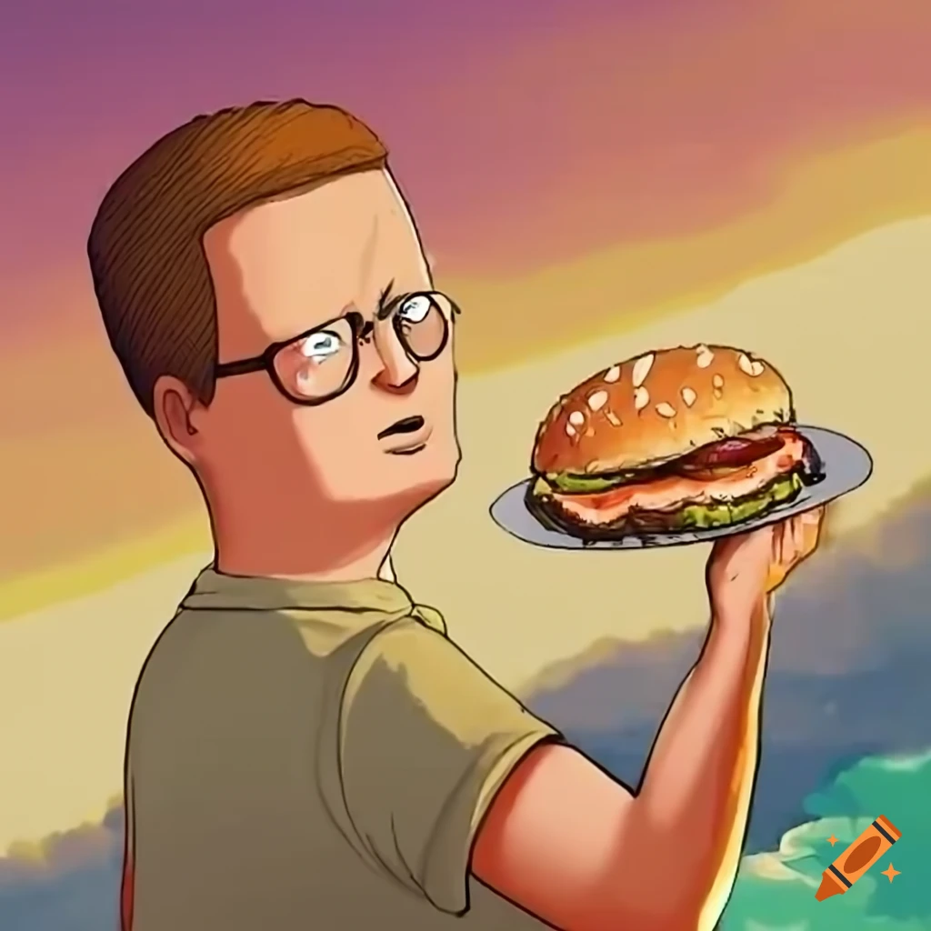 Cartoon of hank hill grilling a hamburger on Craiyon