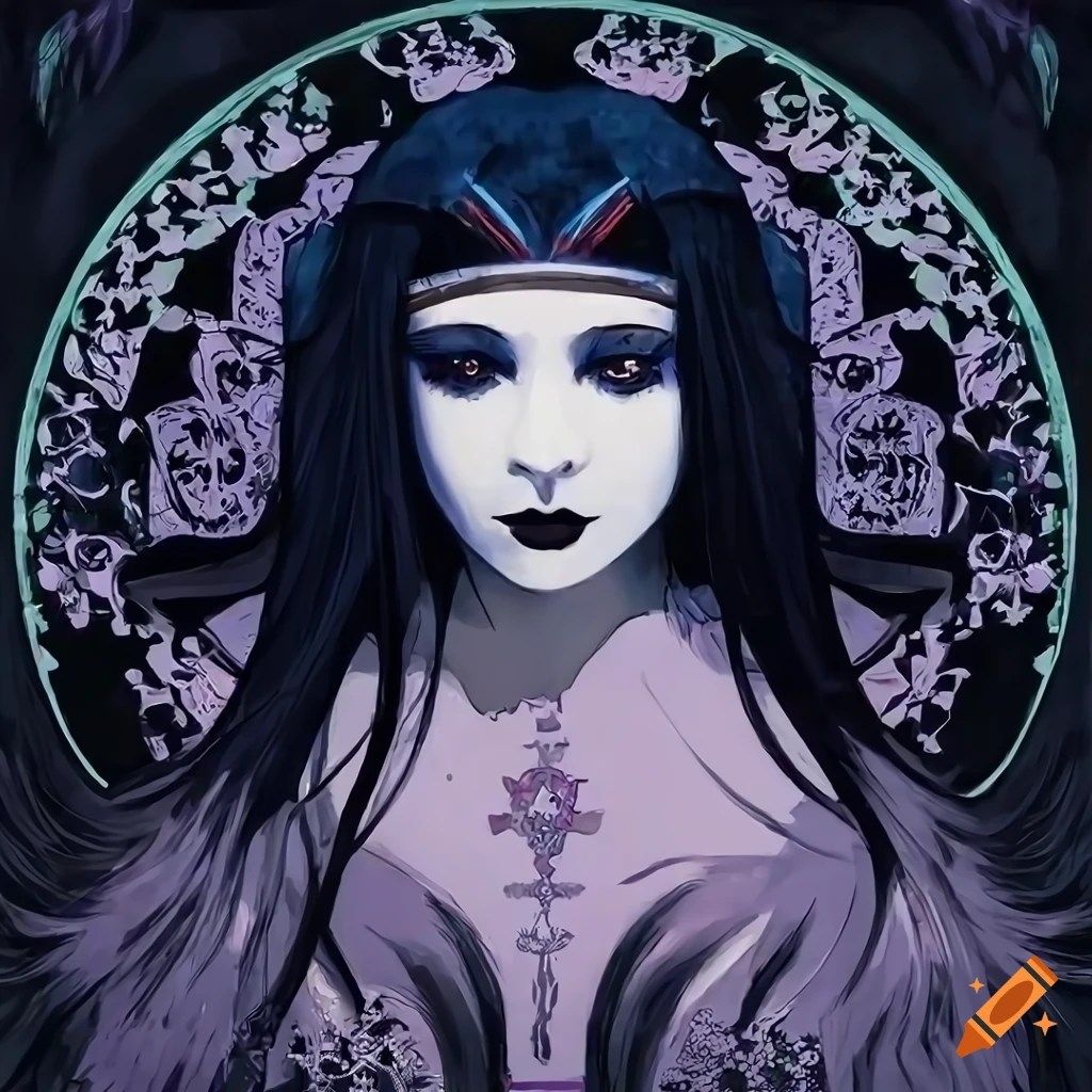 Art nouveau illustration of a native american woman in goth outfit on ...