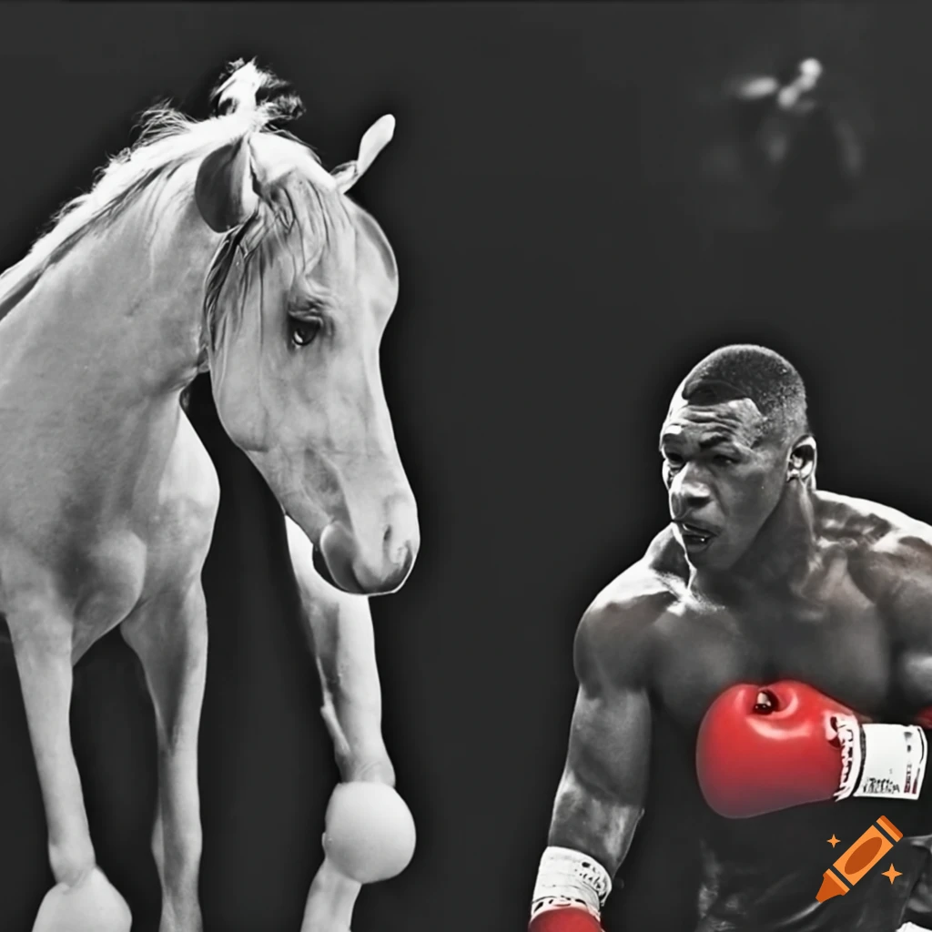 White horse boxing in a match
