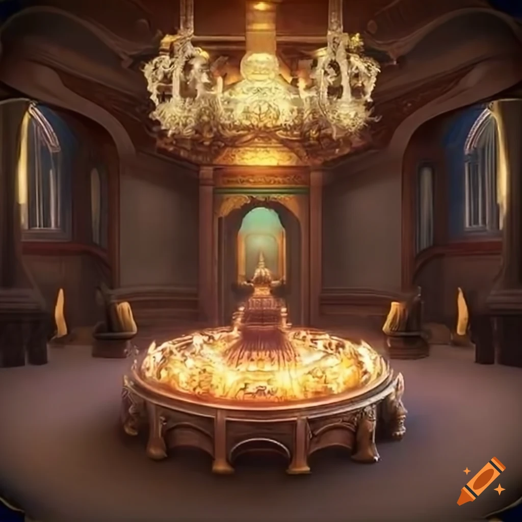 Image of a round table in a magic council temple on Craiyon
