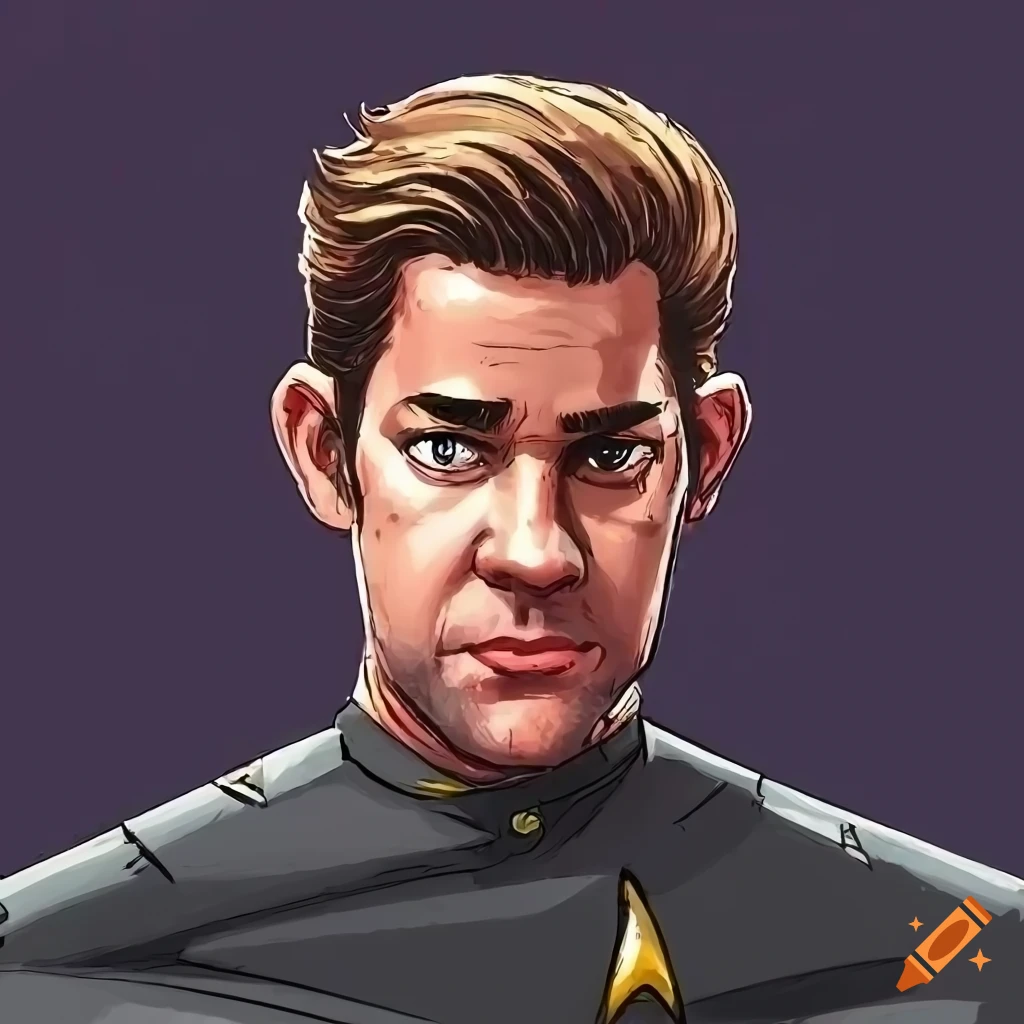 Cartoon art of john krasinski as jack ryan and star trek captain on Craiyon