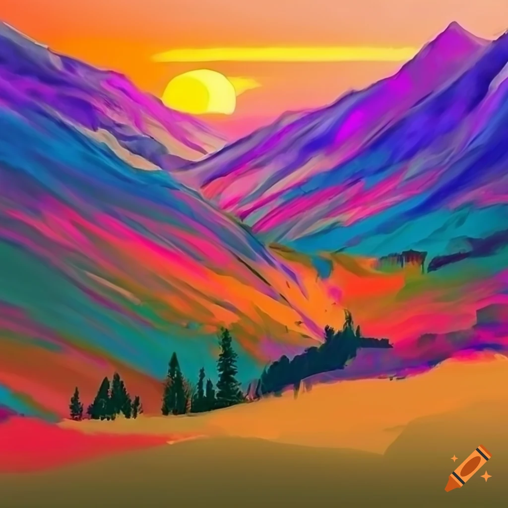 Vibrant sunset in a mountain valley