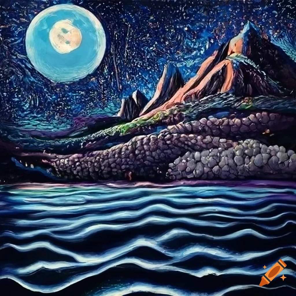 Serene pen and ink landscape with moonlit boat on Craiyon