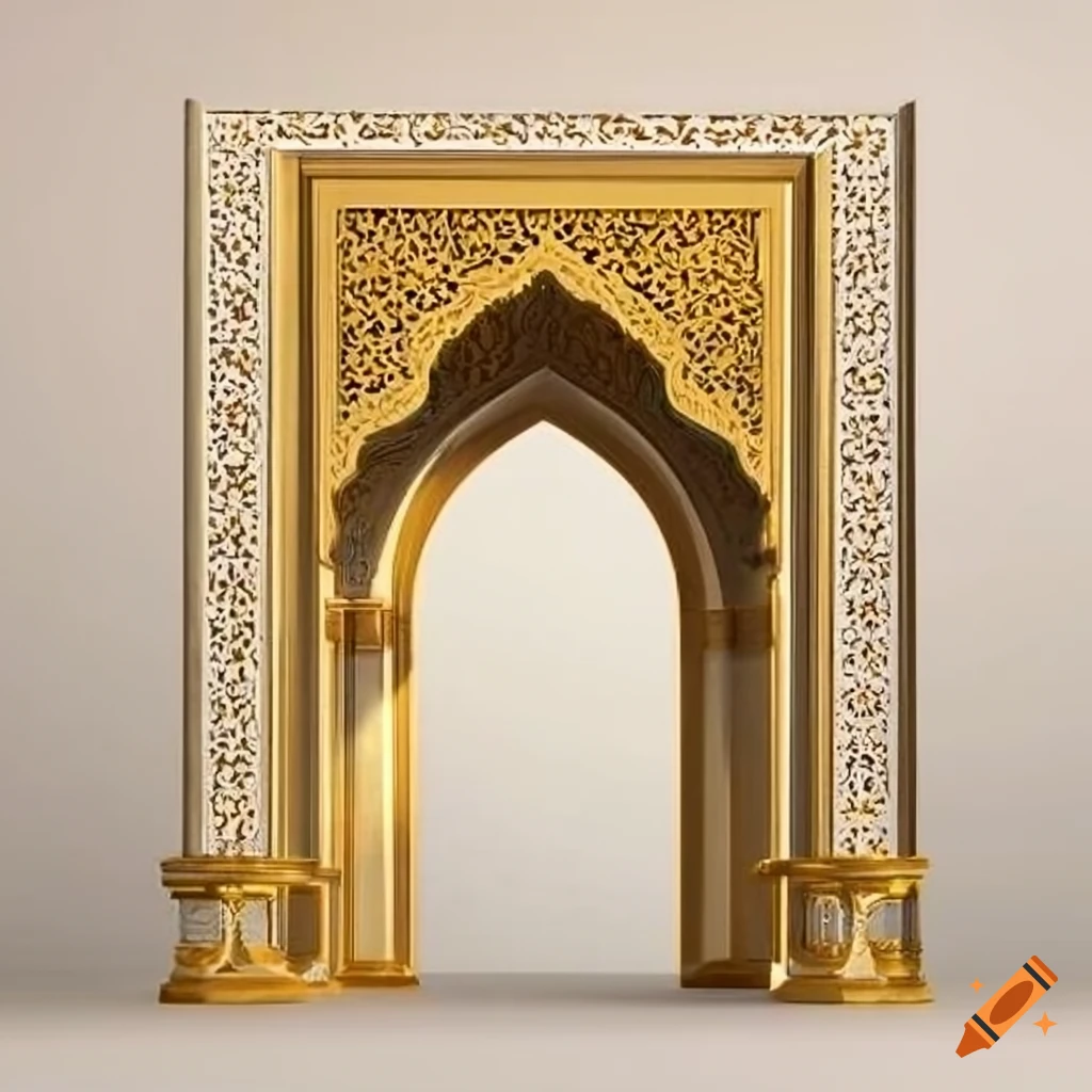 Marble and gold entrance altar in Islamic art on Craiyon