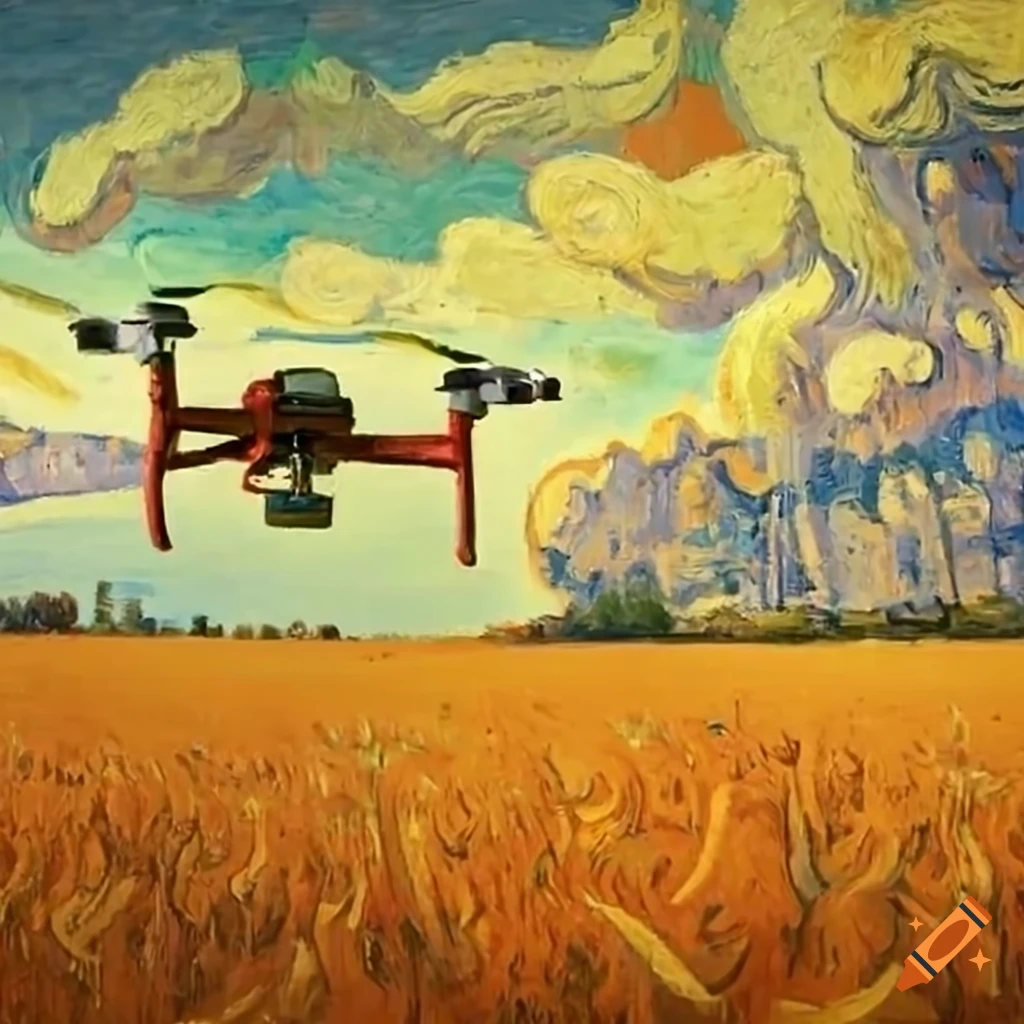 Painting of a dji drone sowing seeds in a field on Craiyon