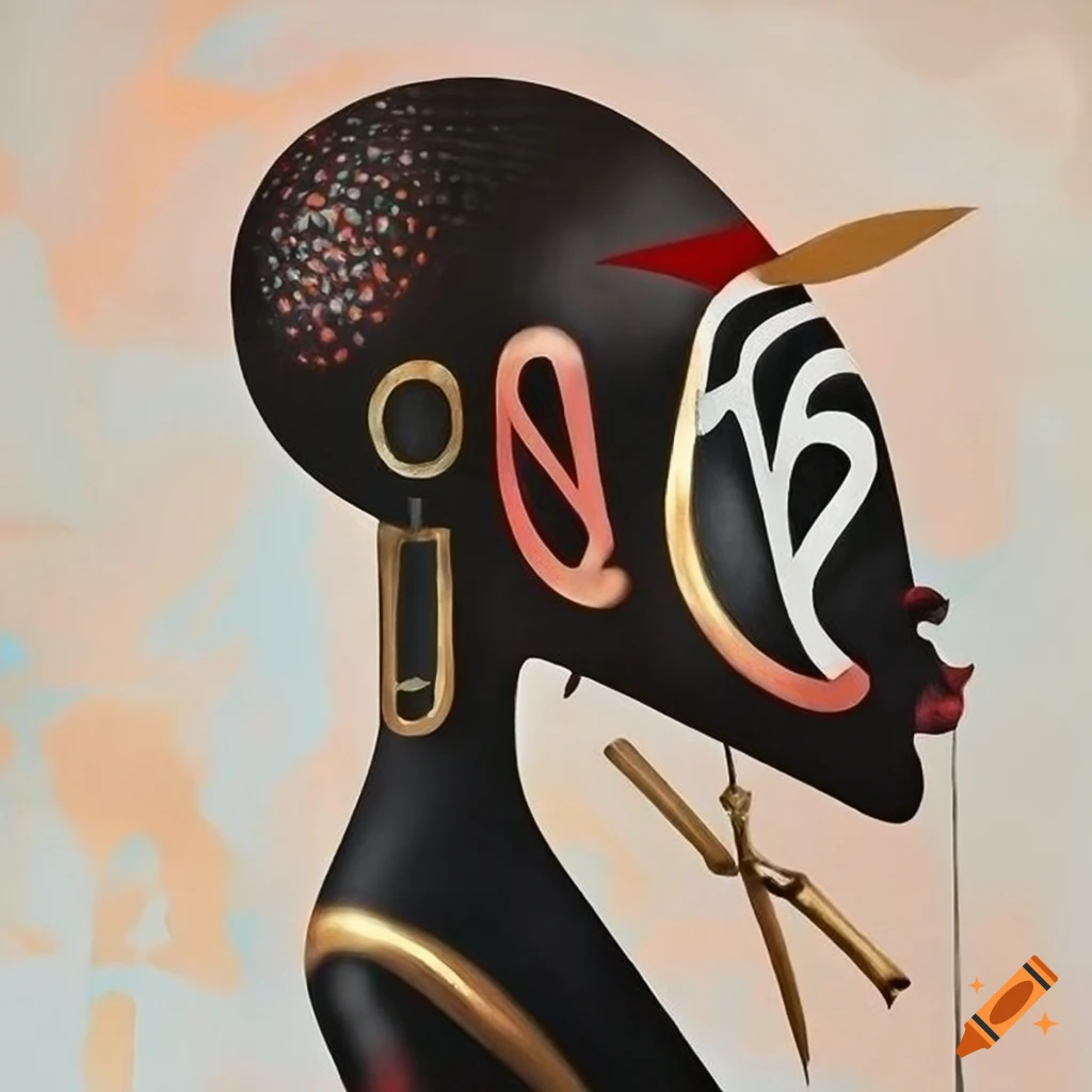 Abstract artwork of African tribes in white, black, red, copper, and ...