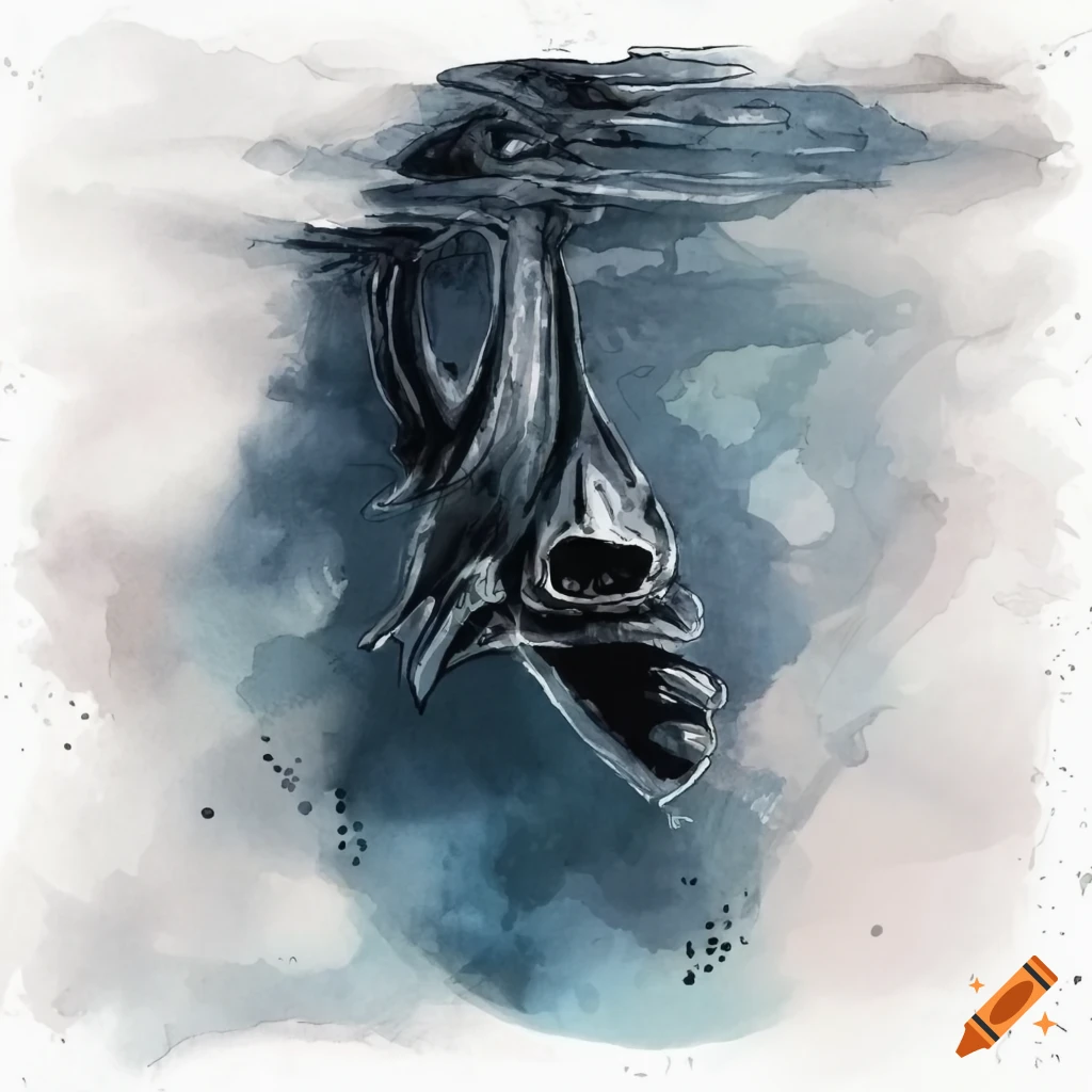 Hr giger inspired sketch of a dangerous shallow water scene on Craiyon