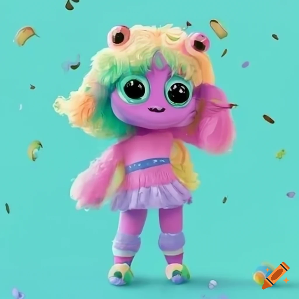 Cute cartoon monster dancing with friends on Craiyon