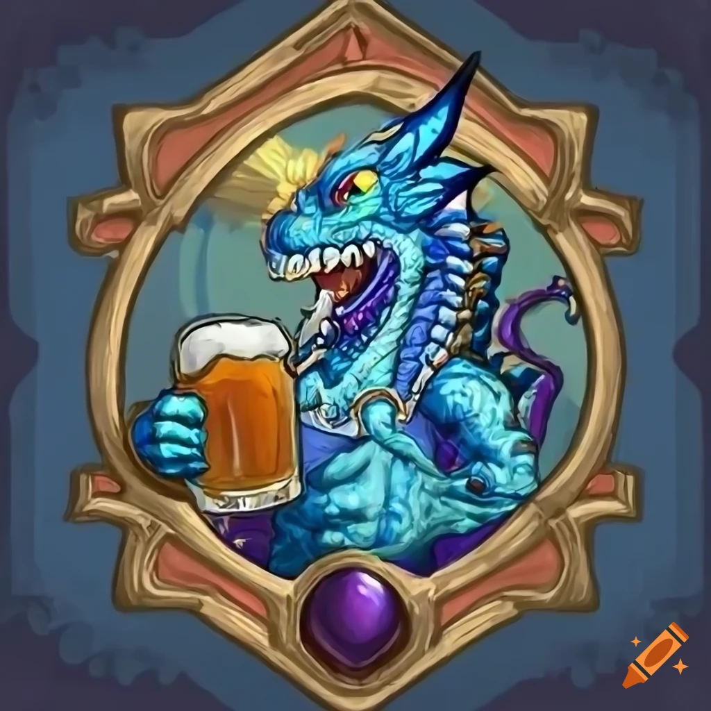Blue dragon enjoying a drink in a tavern