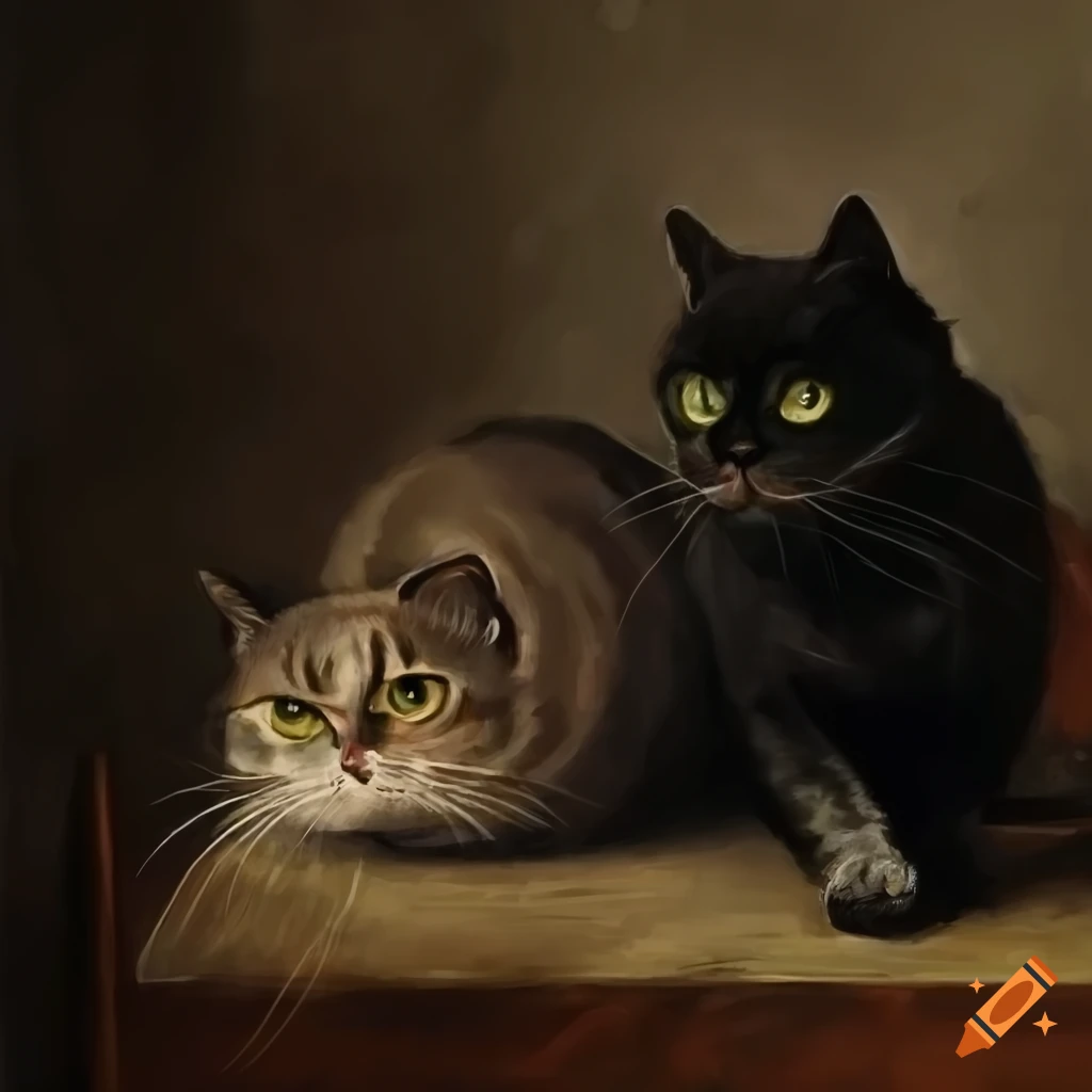 Medieval painting of two cats on a table on Craiyon