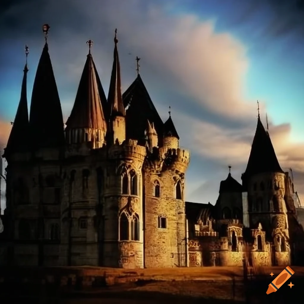 Gothic castle mansion with a pool on Craiyon