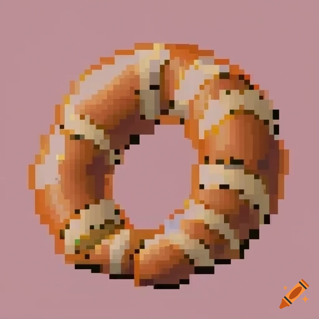 Pixel art of a bagel and croissant on Craiyon