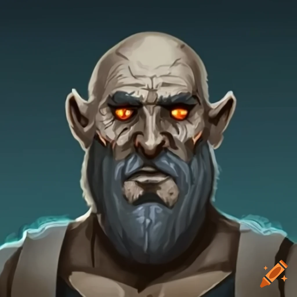 Image of a gray-skinned male blacksmith on Craiyon